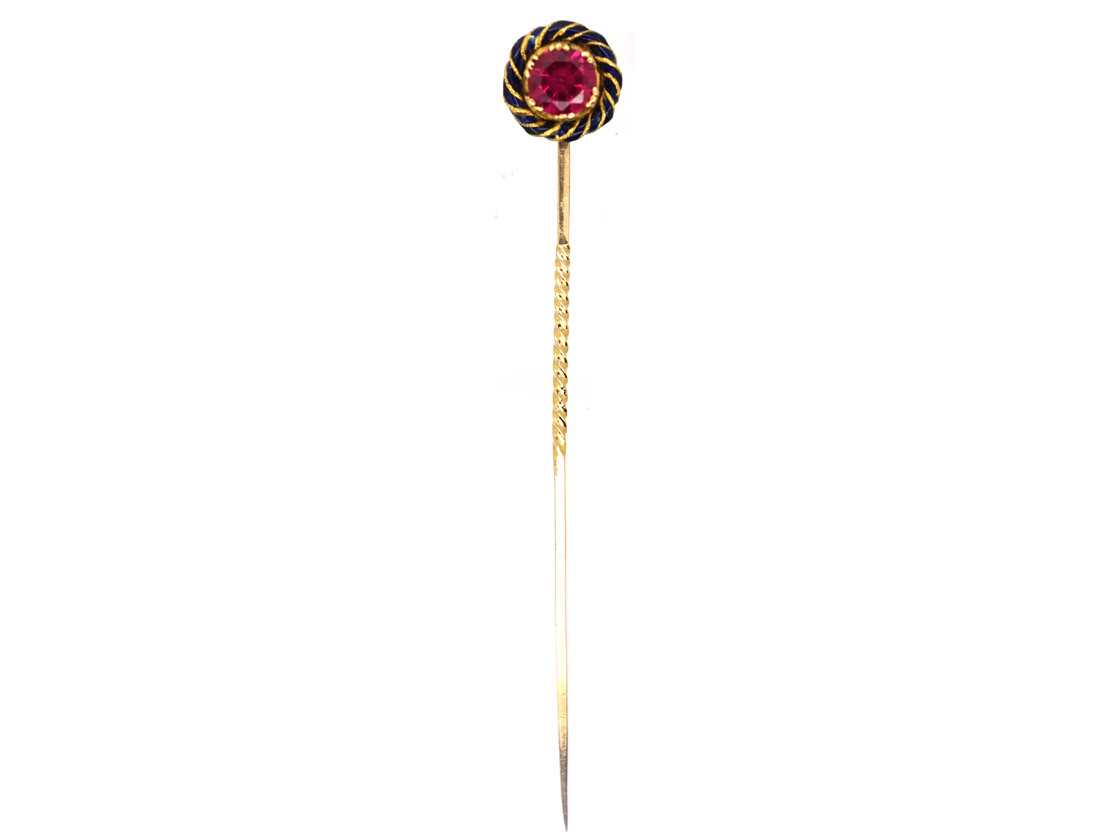 Edwardian Gold, Synthetic Ruby & Royal Blue Enamel Tie Pin (87SS) | The ...