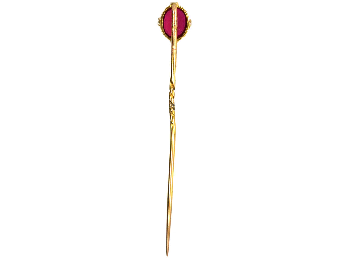 Synthetic Ruby 15ct Gold Tie Pin (90SS) | The Antique Jewellery Company