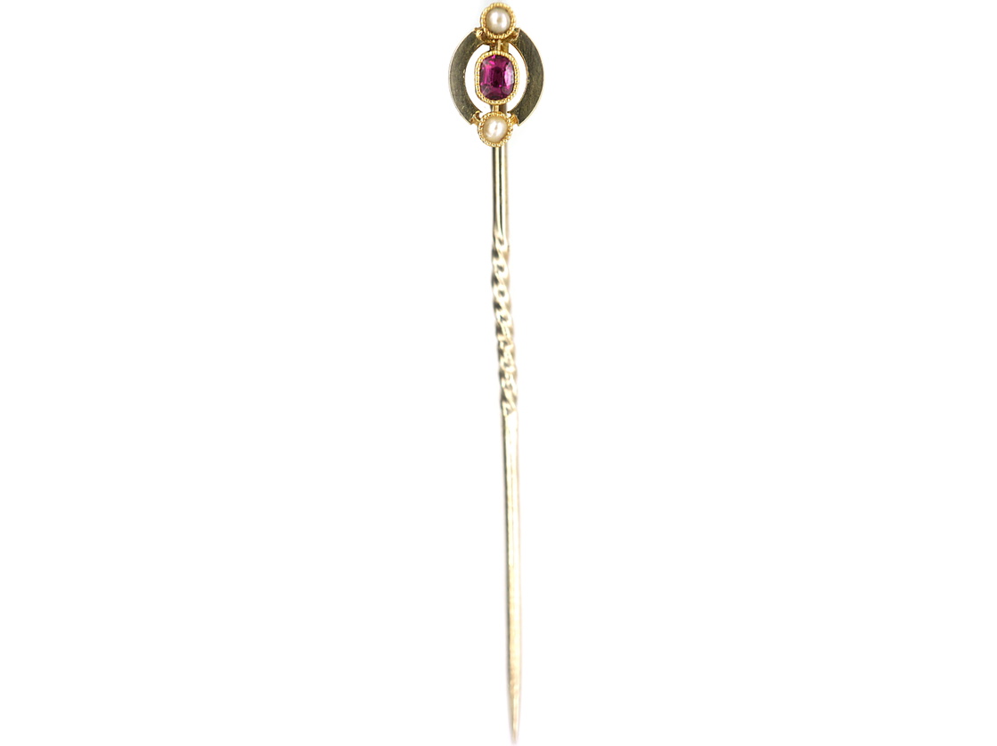 Edwardian Ruby & Natural Pearl Tie Pin (465N) | The Antique Jewellery ...