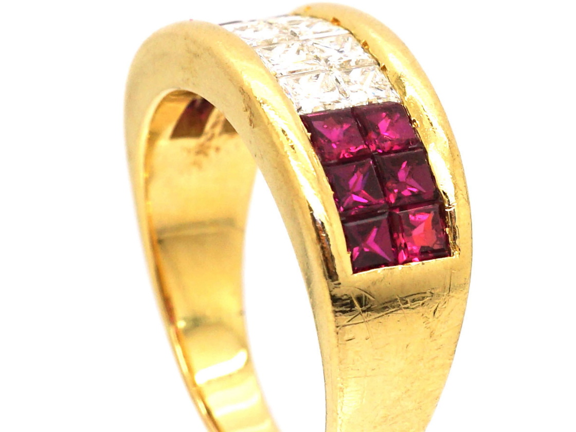 18ct Gold, Square Cut Ruby & Square Cut Diamond Ring (709S) | The ...