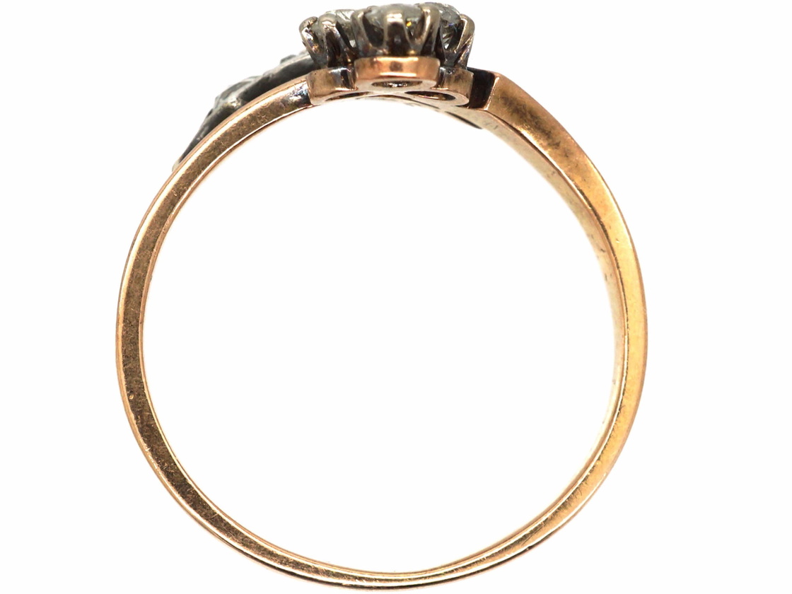 French Art Nouveau 18ct Gold & Diamond Three Leaf Clover Ring (89T ...