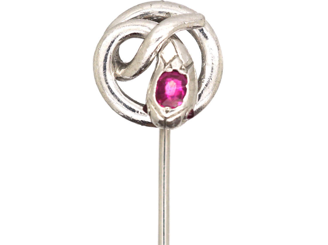 Edwardian Platinum Snake Tie Pin set with a Ruby (331T) | The Antique ...