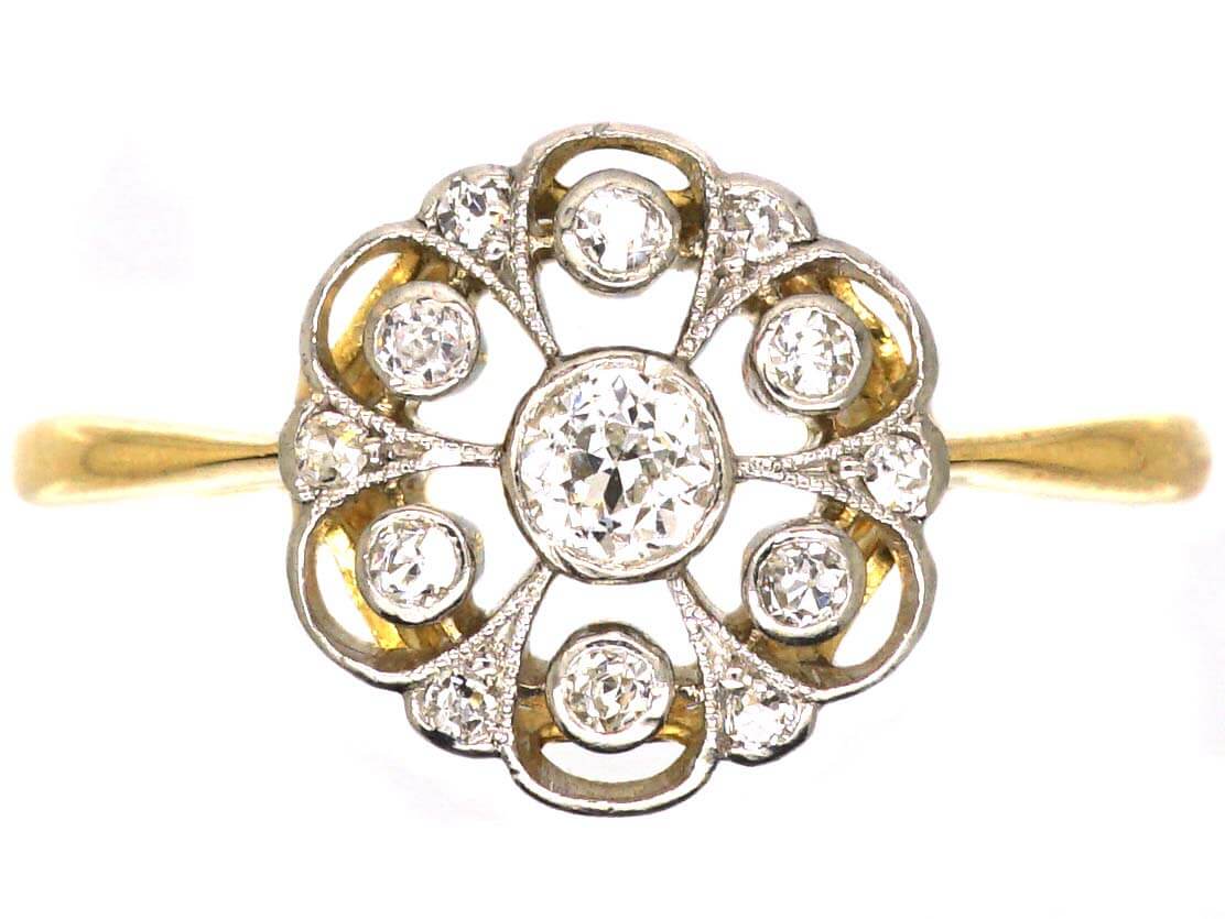 Edwardian 18ct Gold & Platinum, Pierced Diamond Cluster Ring (755U ...