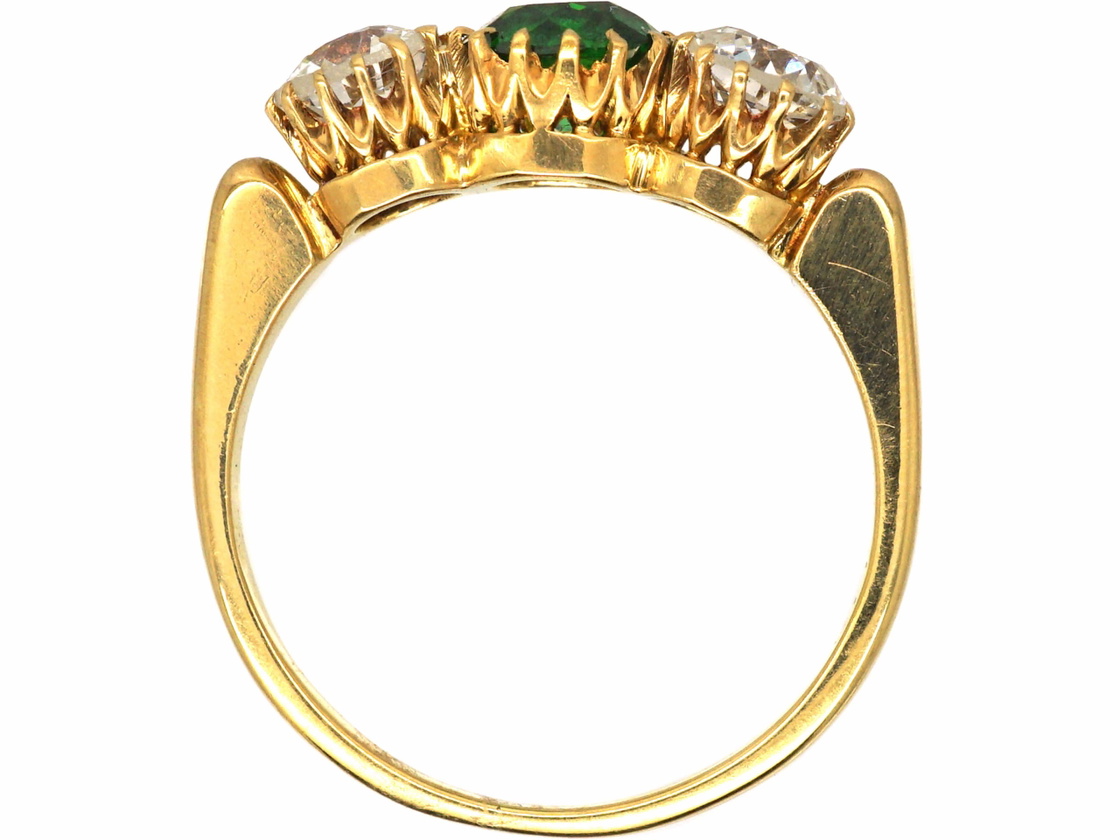 Edwardian 18ct Gold, Green Garnet & Diamond Three Stone Ring (938U ...