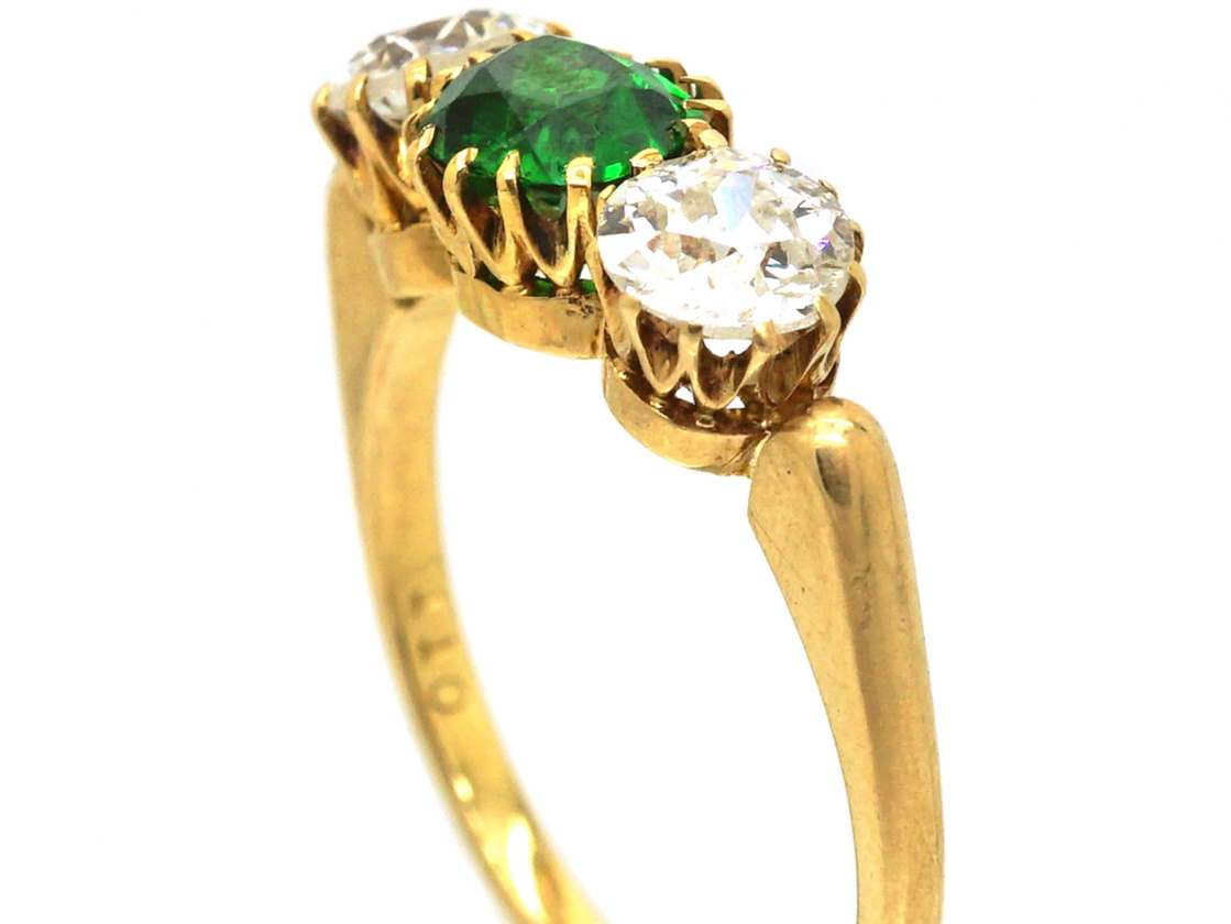 Edwardian 18ct Gold, Green Garnet & Diamond Three Stone Ring (938U ...