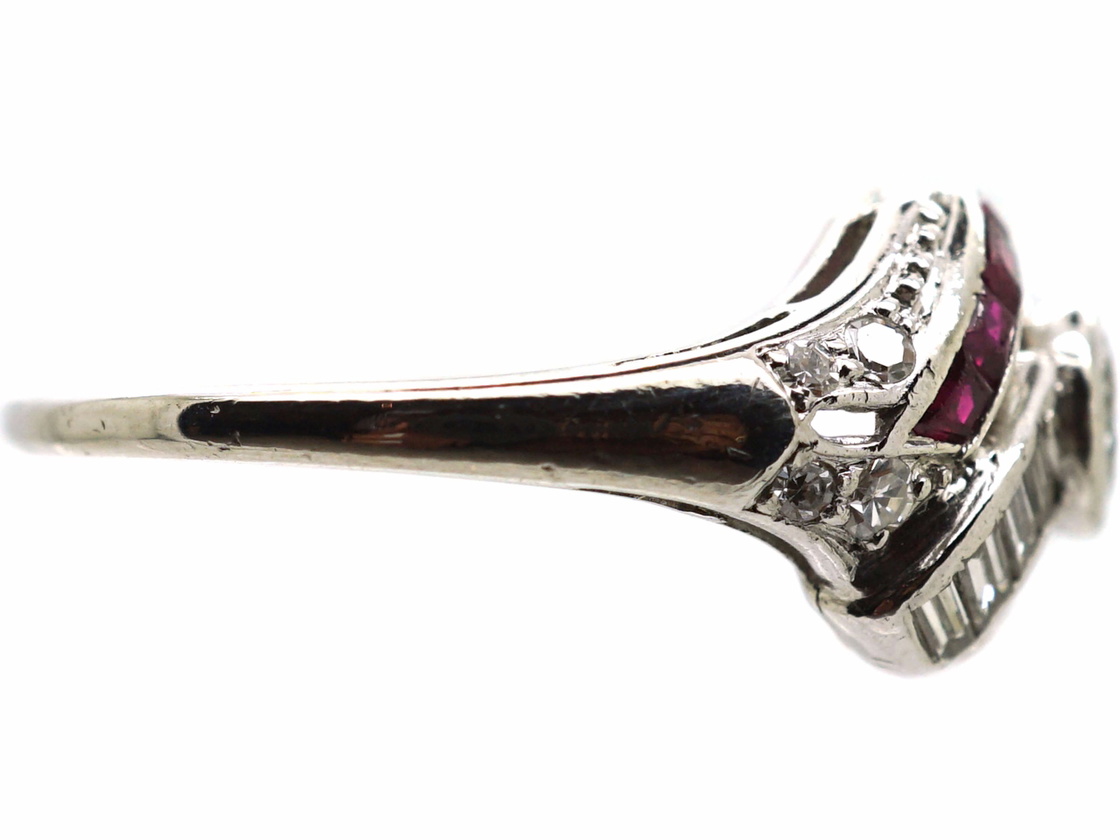Early 20th Century Platinum Twist Ring set with Diamonds & Rubies (134X ...