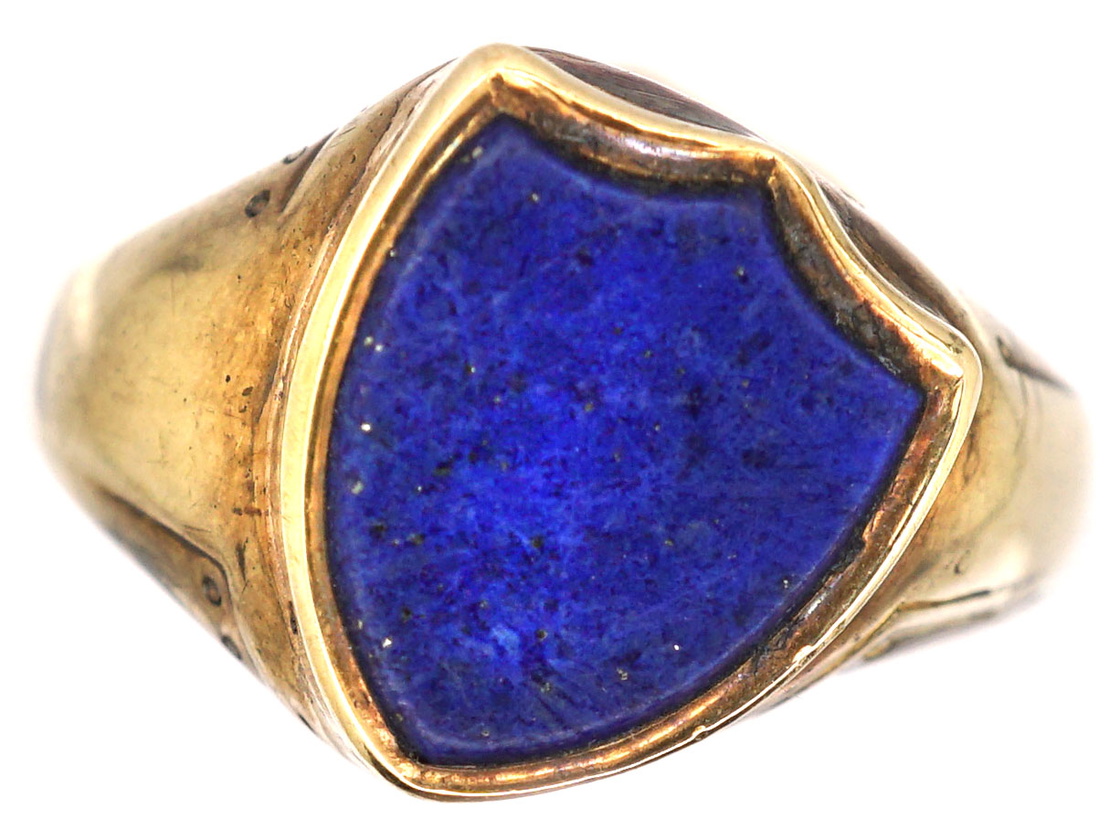 Victorian 18ct Gold Tipsy Shield Signet Ring set with a Lapis Lazuli ...