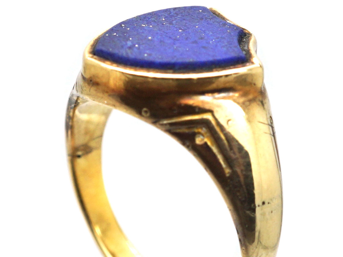 Victorian 18ct Gold Tipsy Shield Signet Ring set with a Lapis Lazuli ...