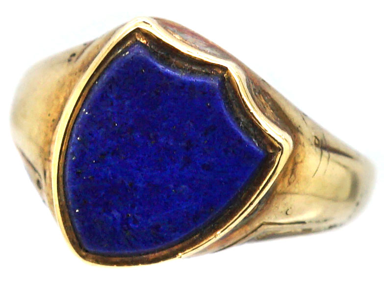 Victorian 18ct Gold Tipsy Shield Signet Ring set with a Lapis Lazuli ...