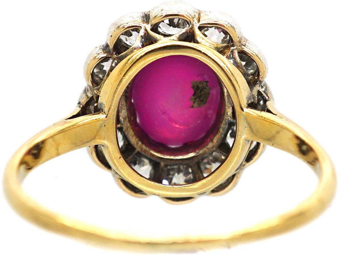 Edwardian 18ct Gold Star Ruby & Diamond Oval Cluster Ring (727Z) | The ...