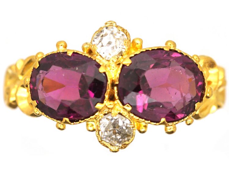 Early Victorian 15ct Gold Two Stone Garnet & Diamond Ring (A92) | The ...